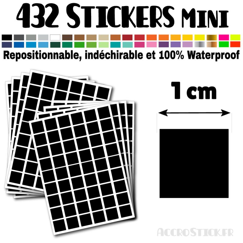 384 Carrés 1 cm - Stickers mini gommettes Couleur Noir