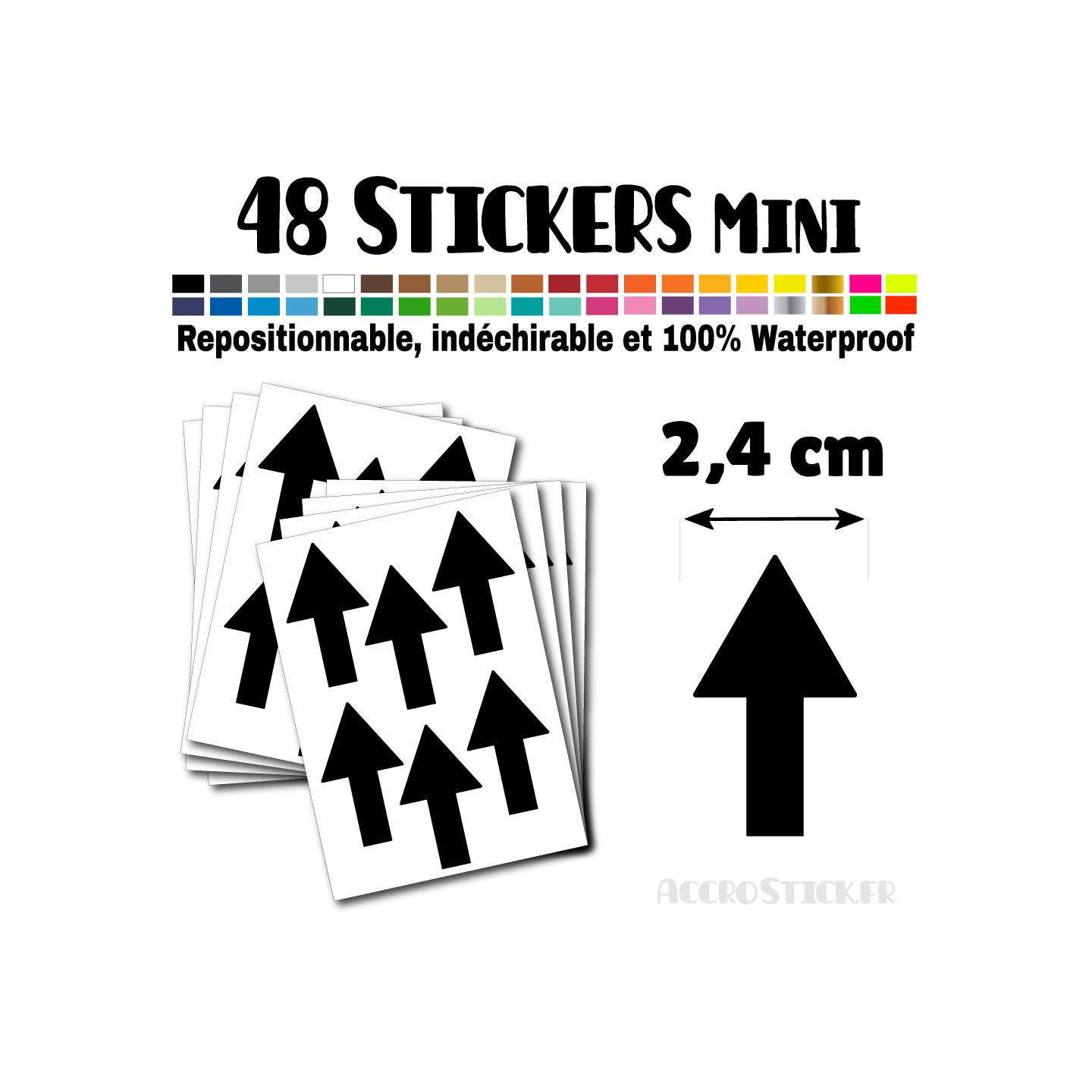 48 Flèches 2,4 cm - Stickers mini gommettes Couleur Noir