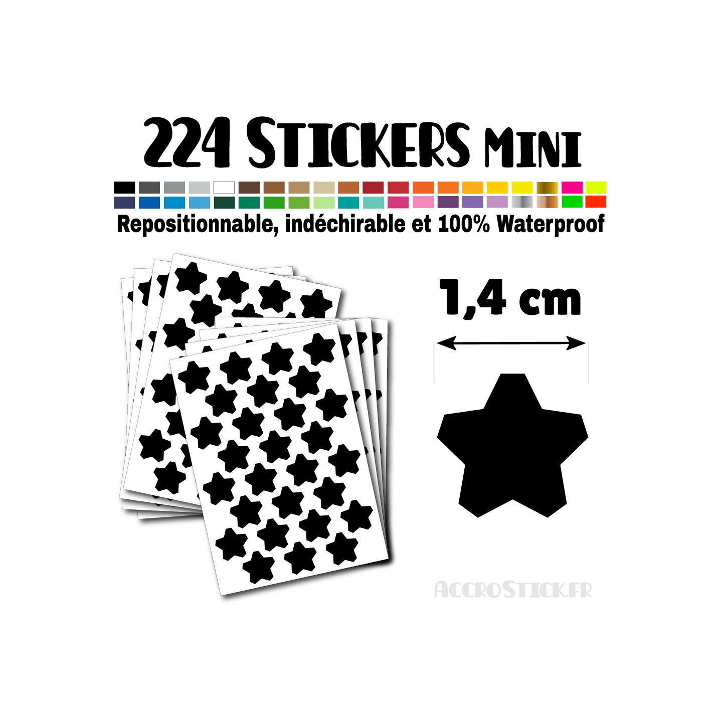 224 Etoiles 1,4 cm - Stickers mini gommettes Couleur Noir